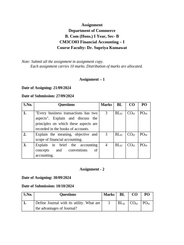 BCOM FA Assignment - 022154 | PDF