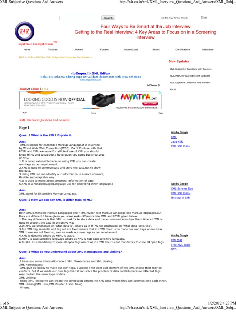 XML Subjective Questions and Answers | PDF | Xml | Html Element