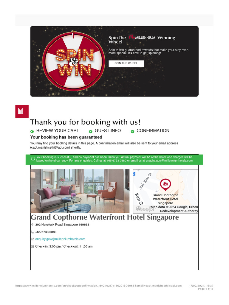 Confirmation - Millennium Hotels and Resorts | PDF