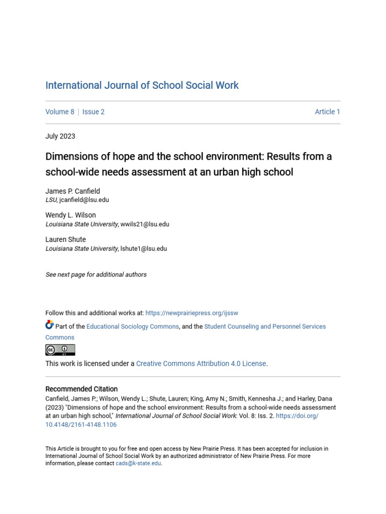 Dimensions of Hope and The School Environment Resu | PDF