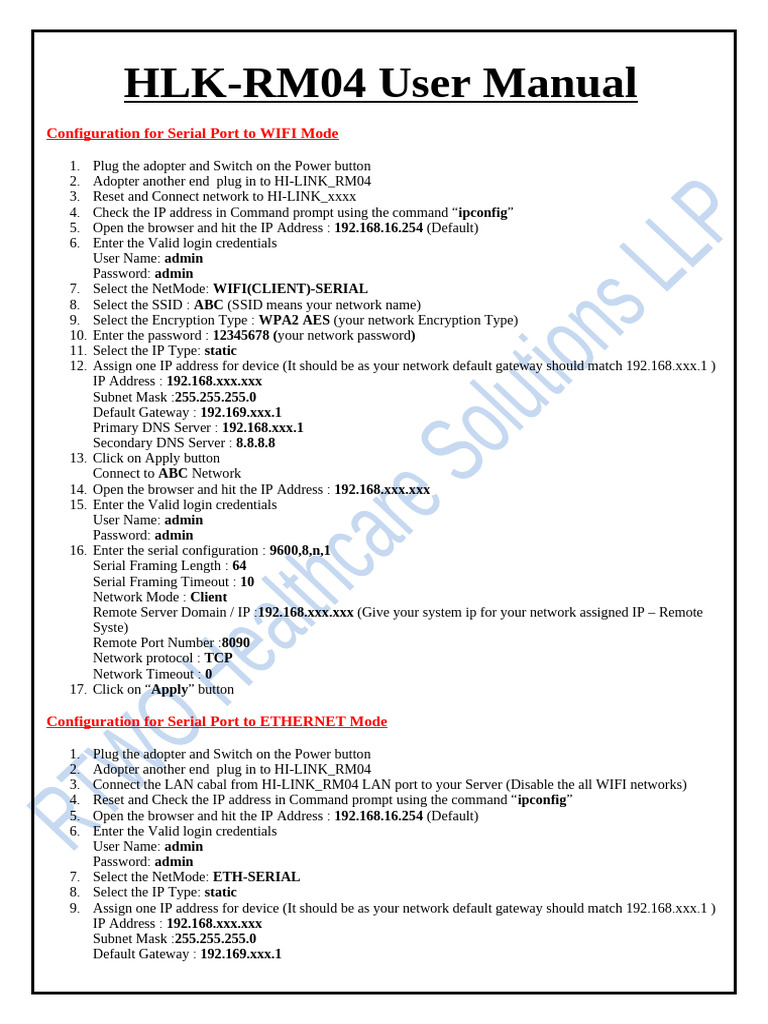 HI-LINK RM04 Setup | PDF
