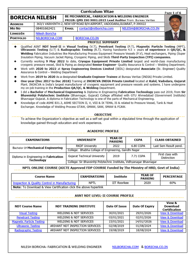 4.7.1 Nilesh Boricha CV Welding Fabrication Mech | PDF