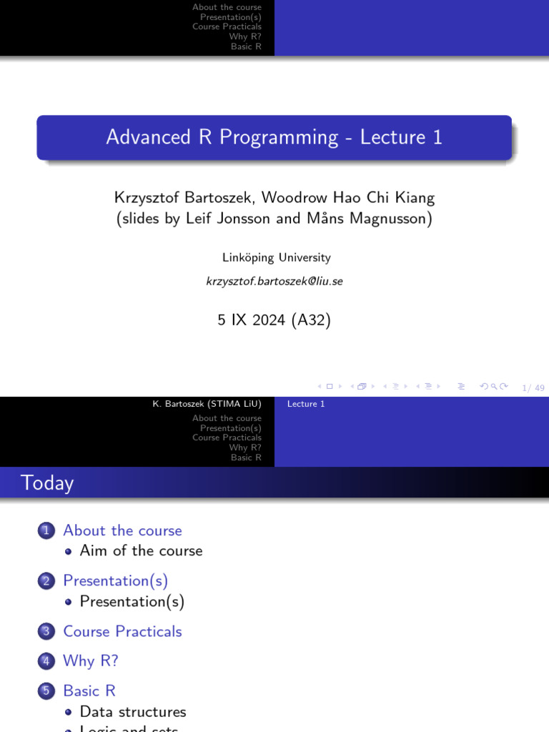 732A94 AdvancedRHT2024 Lecture01 | PDF