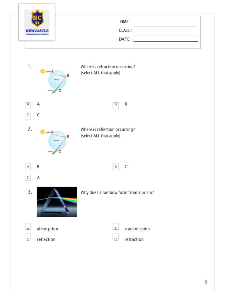 Grade 8 Quiz 4 (Color of Light) | PDF