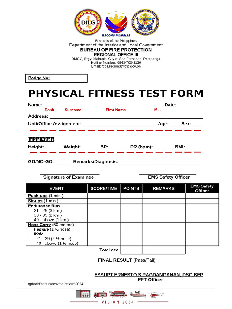 PFT Form 2024 | PDF