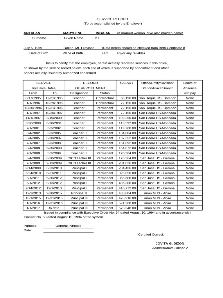 R EVANGELISTA - Service Record Files | PDF