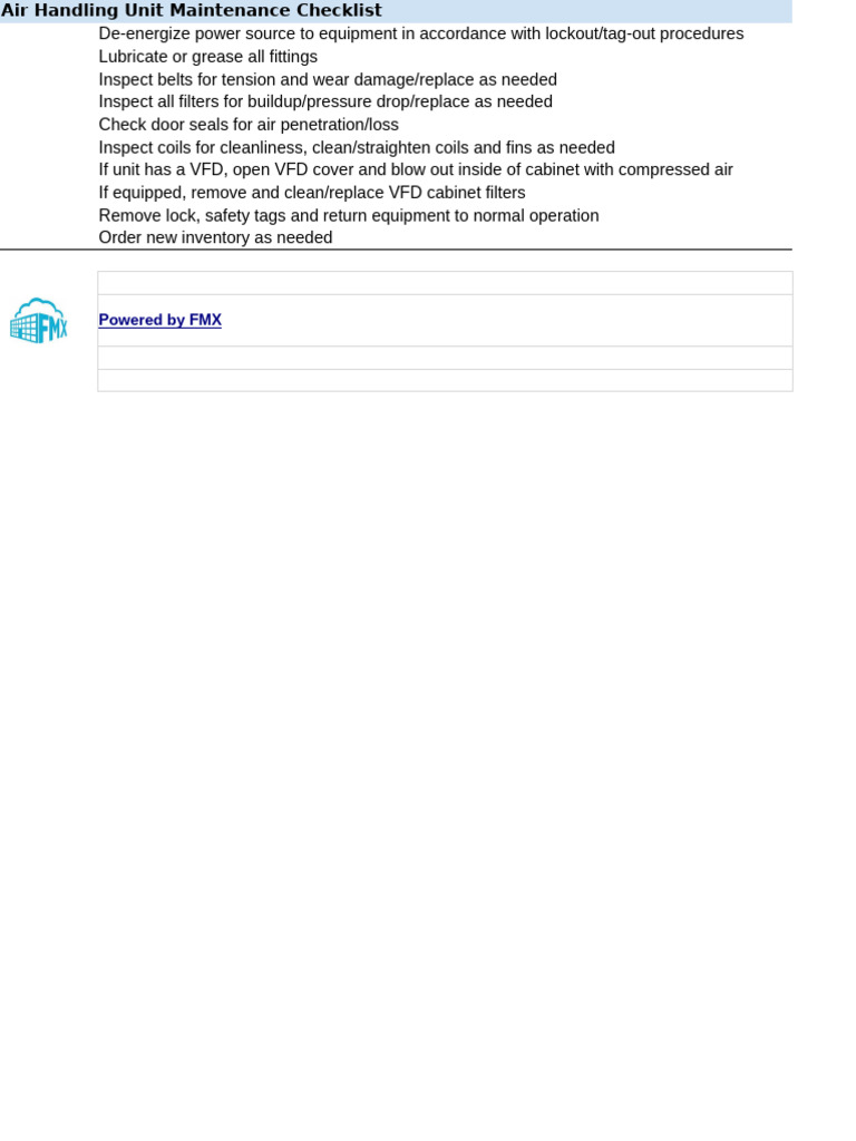 Air Handling Unit Maintenance Checklist | PDF