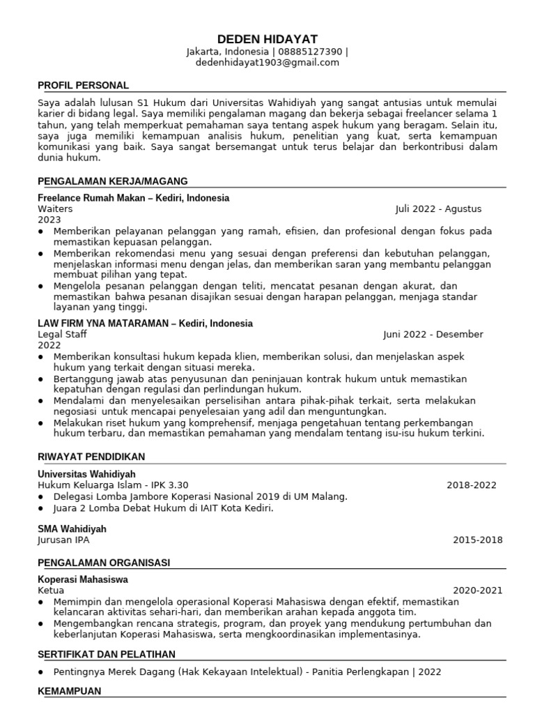 CV Deden Hidayat | PDF