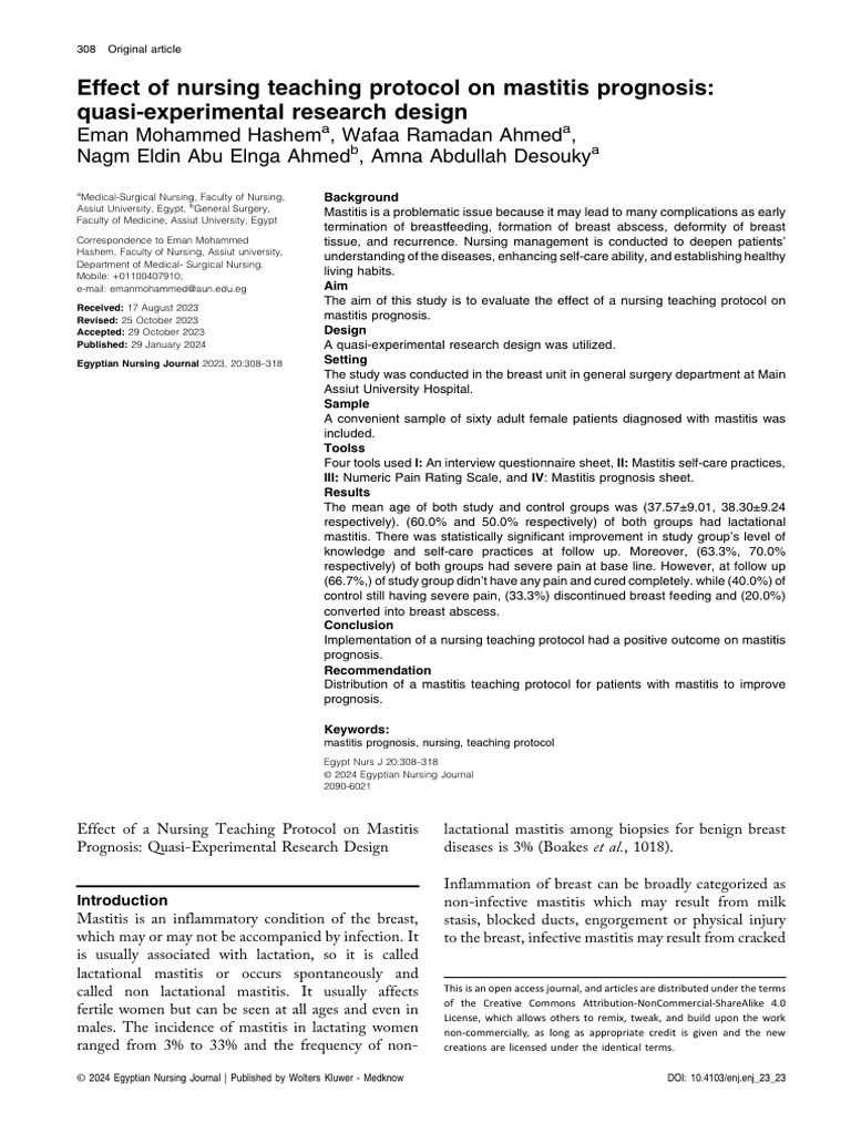 Effect of Nursing Teaching Protocol On Mastitis.13 | PDF | Breast ...