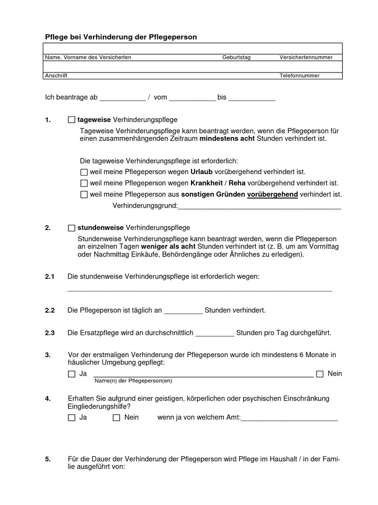 Antrag Auf Verhinderungspflege | PDF