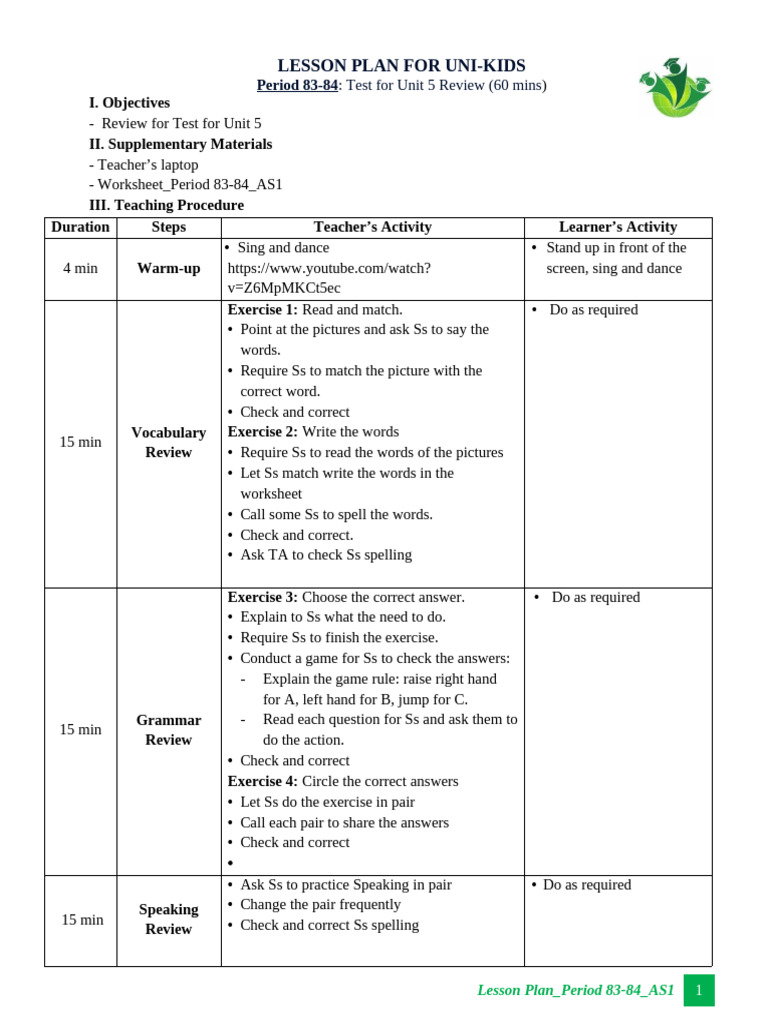 Lesson Plan - Period 83-84 - AS1 | PDF