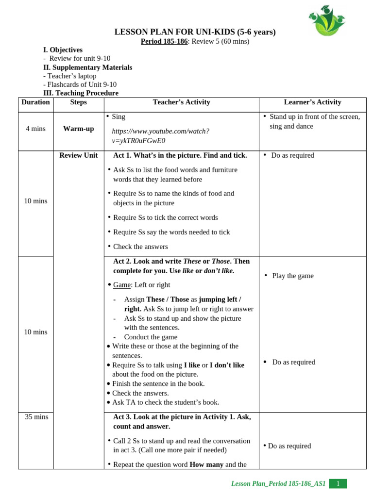 Lesson Plan Period 185-186 AS1 | PDF