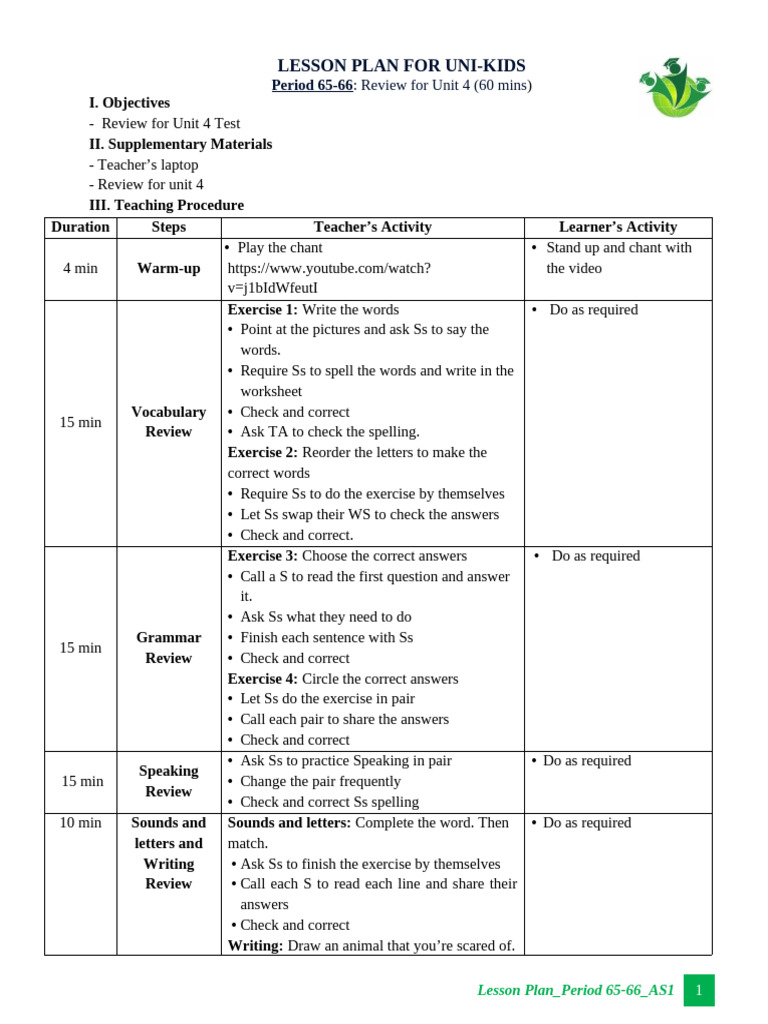 Lesson Plan - Period 65-66 - AS1 | PDF