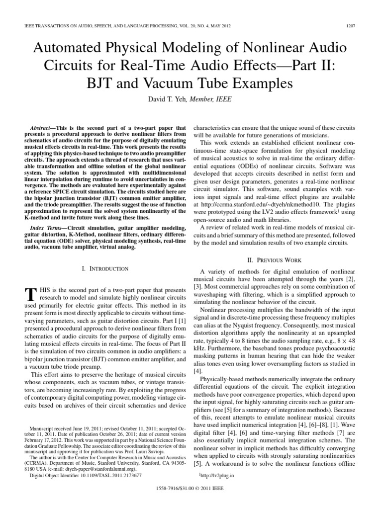 Automated Physical Modeling of Nonlinear Audio Circuits For Real-Time Audio Effects-Part II: BJT ...