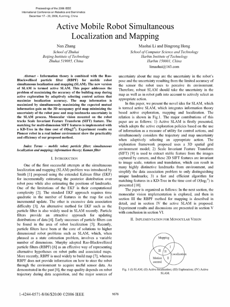 Active Mobile Simultaneous Localization and Mapping: Robot | PDF