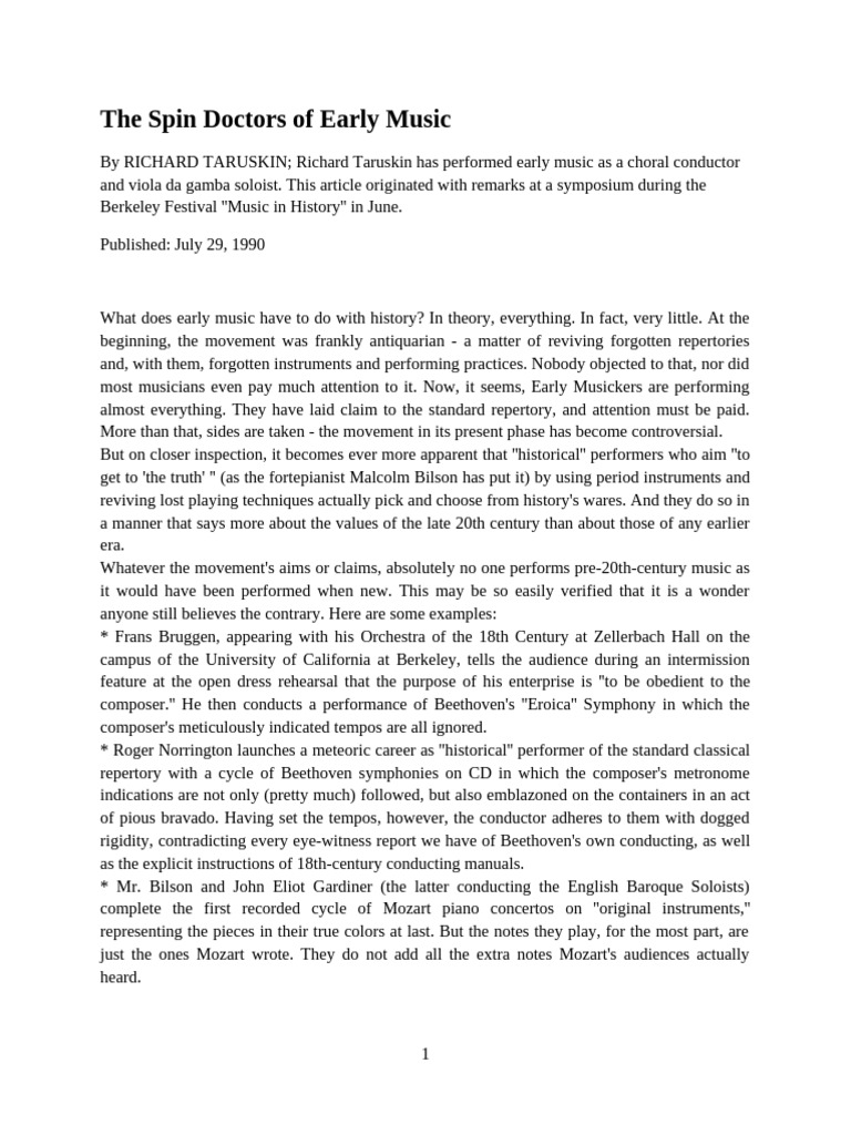 The Spin Doctors of Early Music | PDF