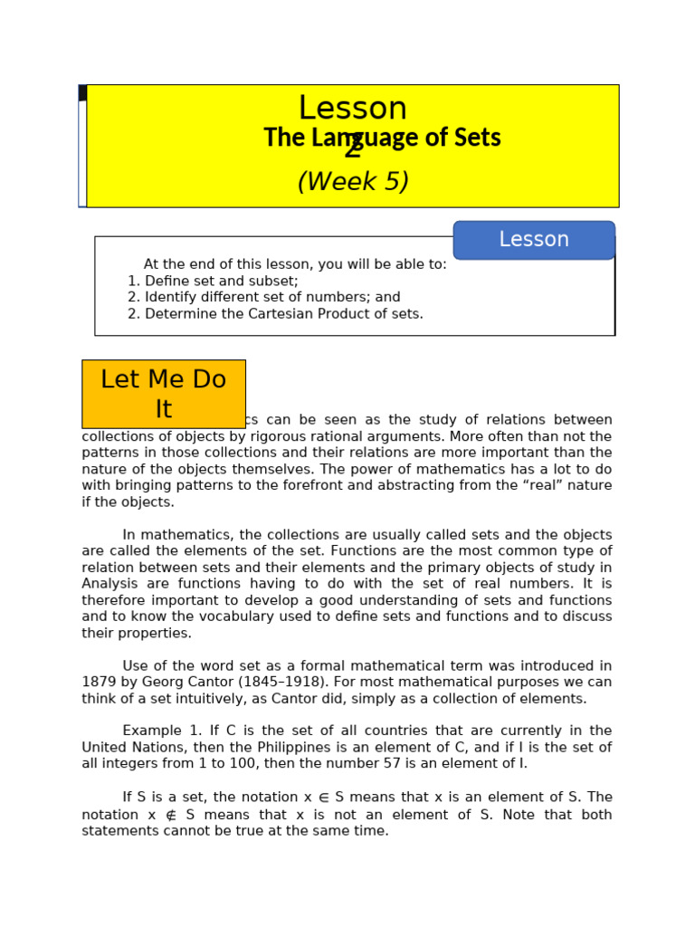 Module2 Lesson2 TheLanguageofSets | PDF