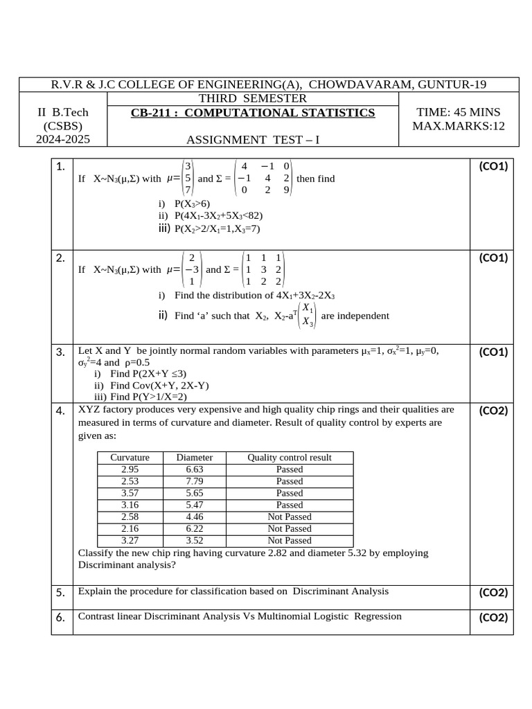 Cb-211: Computational Statistics | PDF