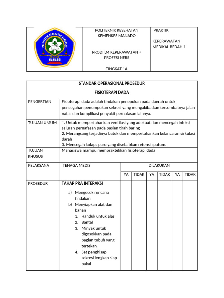 Sop Fisioterapi Dada KMB | PDF