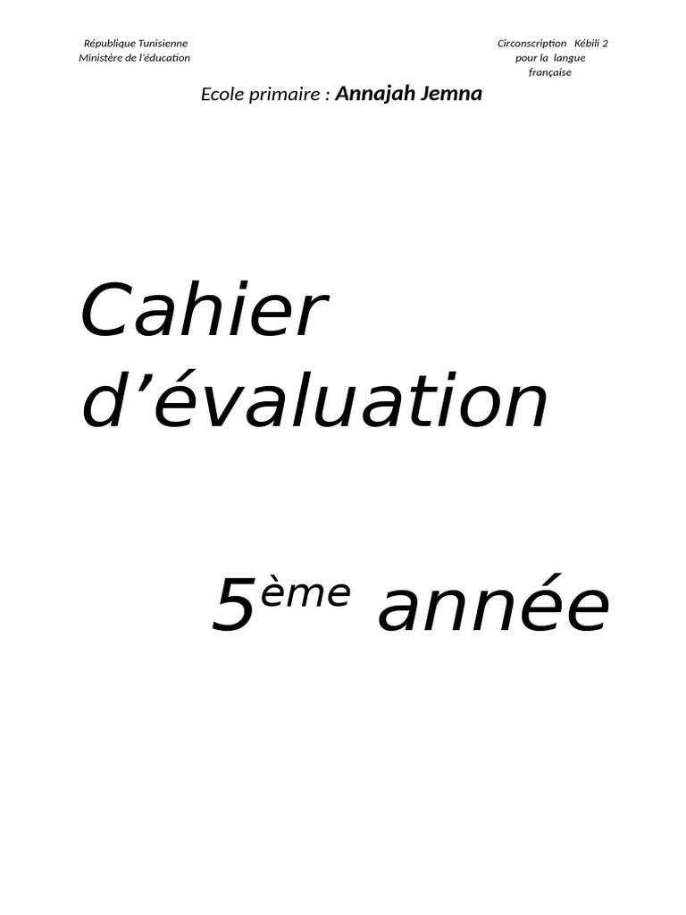 cahier dévaluation 5eme | PDF