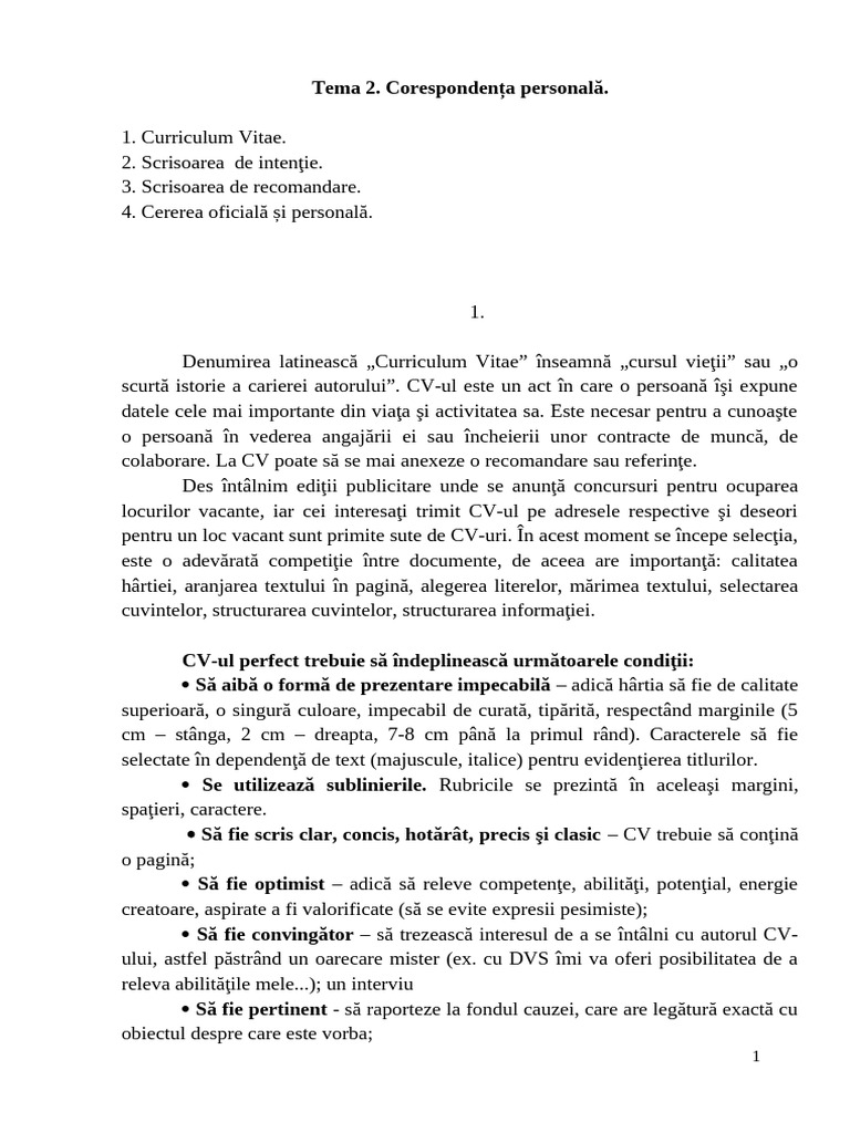 Tema 2 Corespondenta Personala | PDF