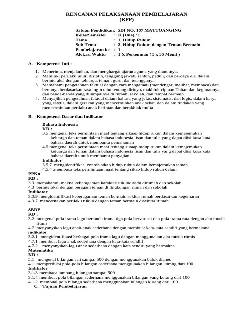 RPP Tema 1 Sub 2 PB 1-6 | PDF