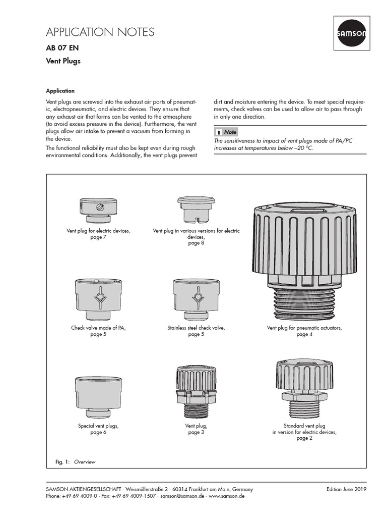 Ab 07 en Vent Plugs: Application | PDF