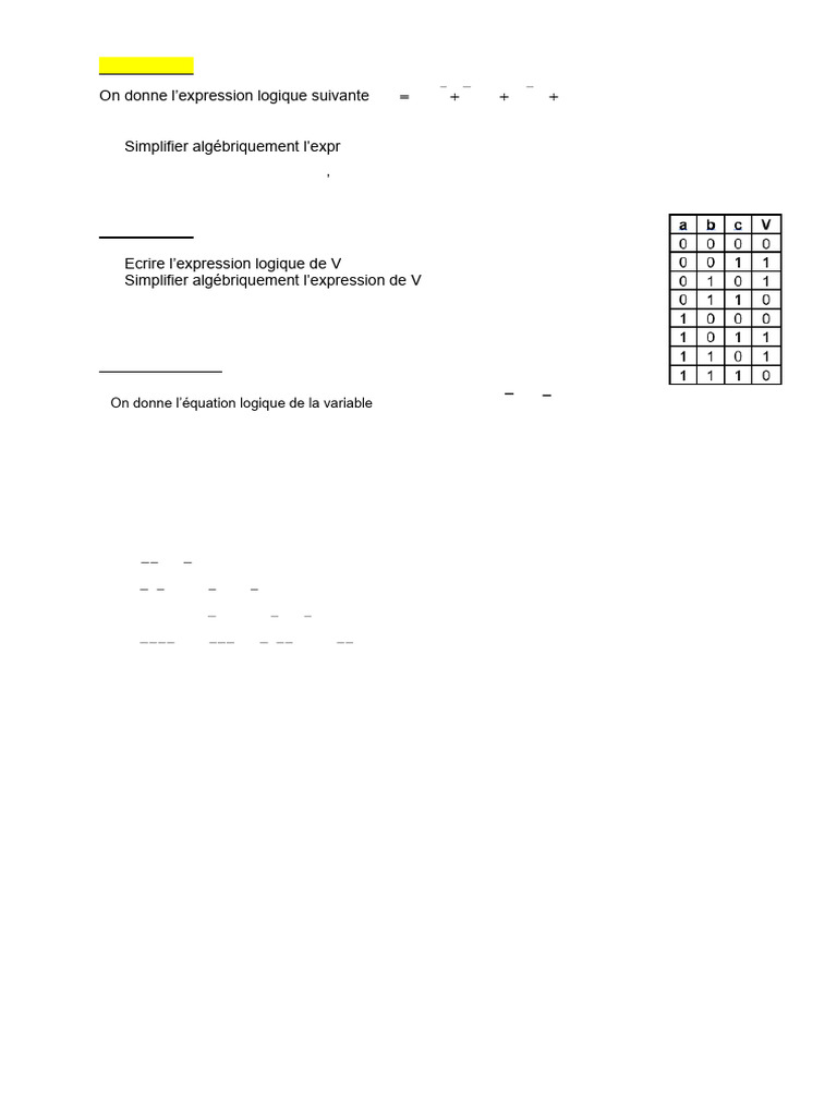 TD6 EXERCICES Tables de Vérité Et Simplification Des Fonctions | PDF
