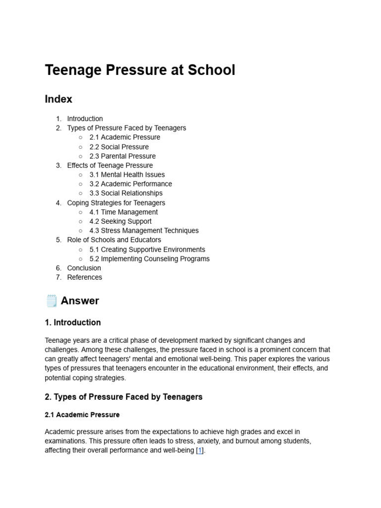 Managing Teenage Pressure in Schools | PDF | Adolescence | Mental Health