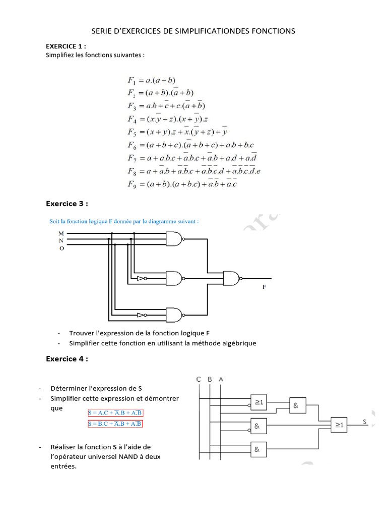 TD À Faire Simplification Des Équation Et Logigrammes | PDF