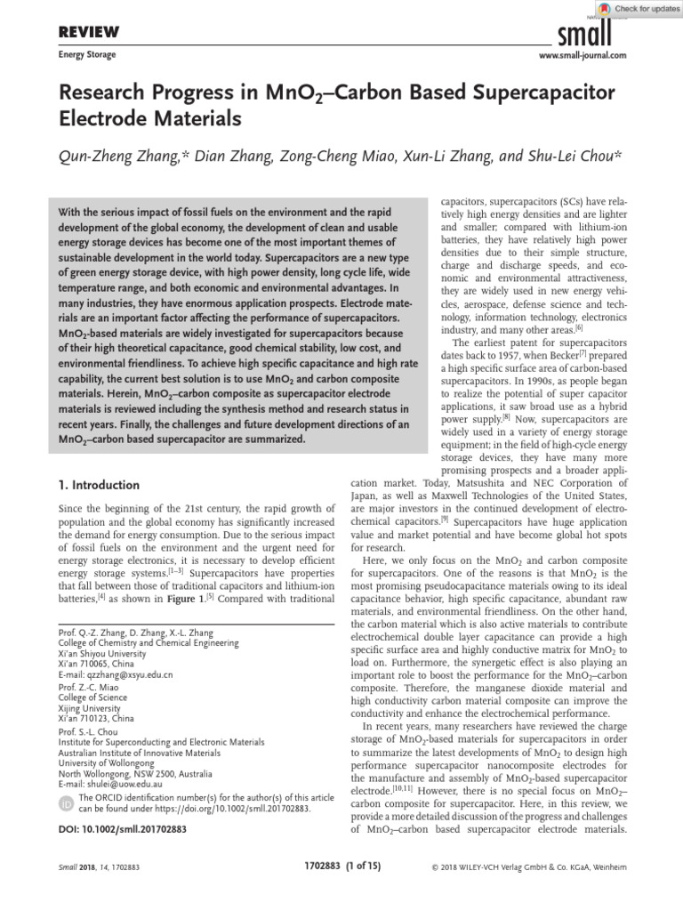 Small - 2018 - Zhang - Research Progress in MnO2 Carbon Based ...