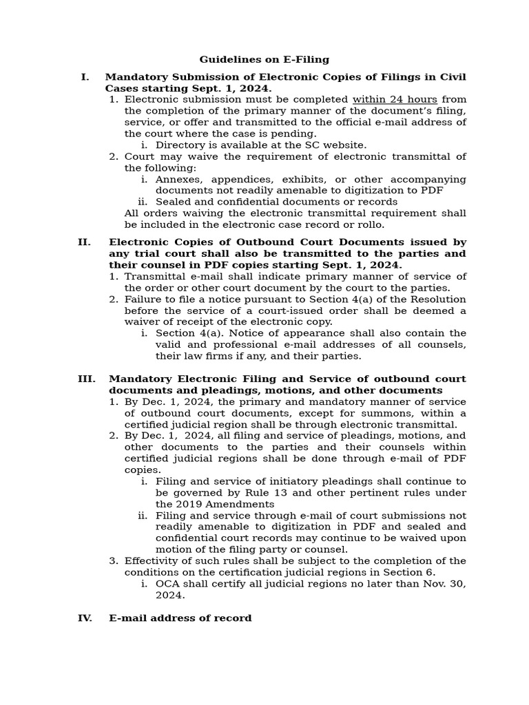 Guidelines On E-Filing | PDF