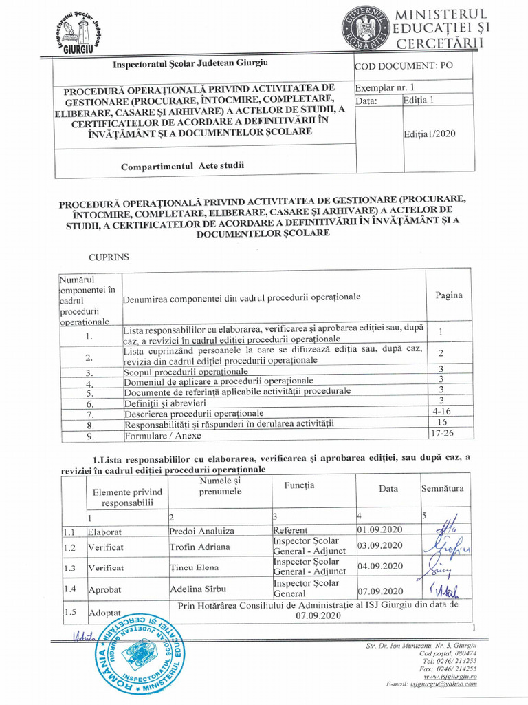Procedura Operationala Acte de Studii 2020 | PDF