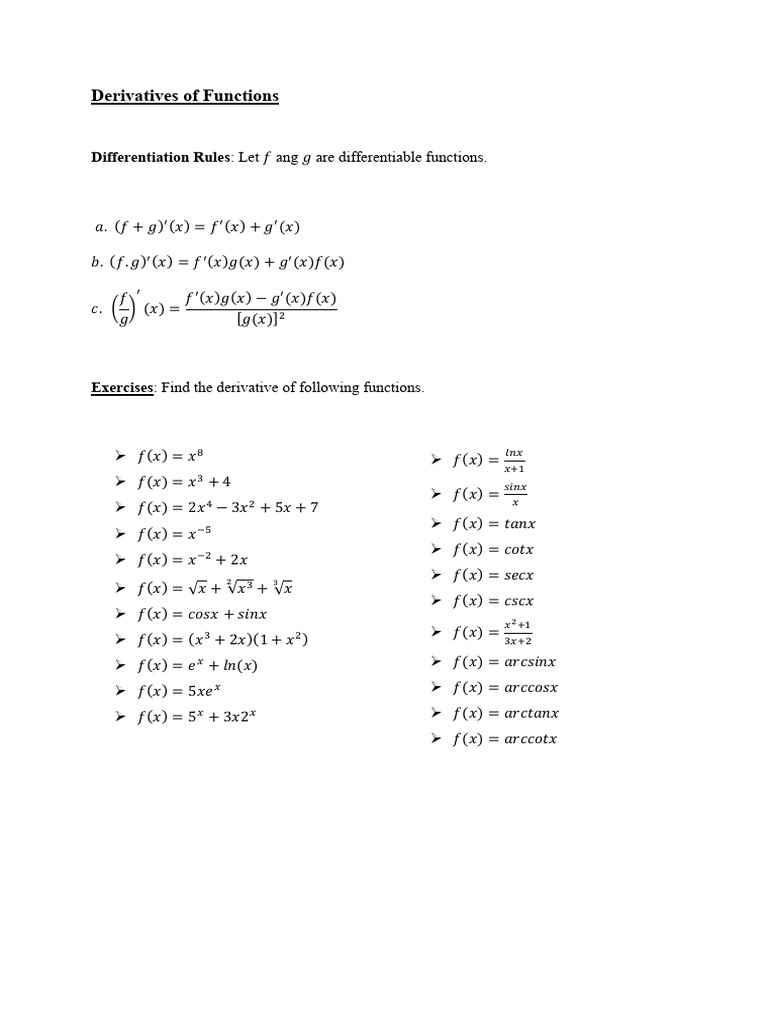 Derivatives of Functions:: Let Ang Are Differentiable Functions | PDF
