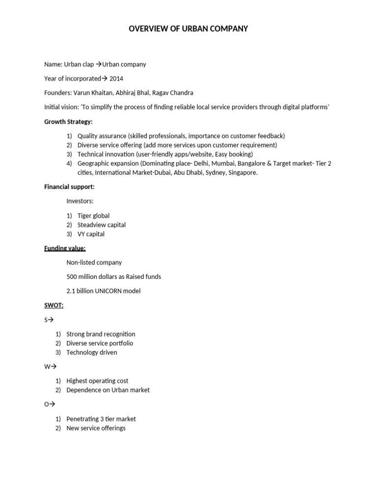 Overview of Urban Company | PDF
