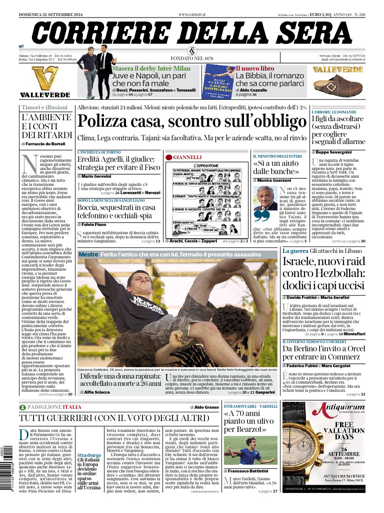 Corriere Della Sera 22 Settembre 2024 | PDF