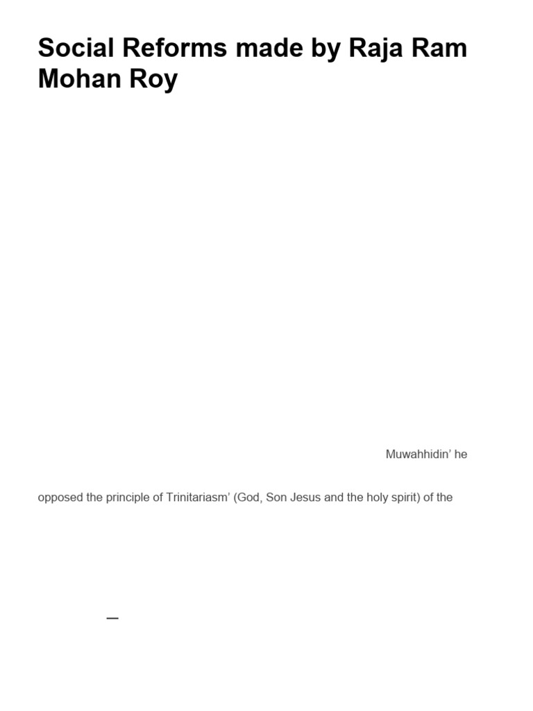 Social Reforms Made by Raja Ram Mohan | PDF