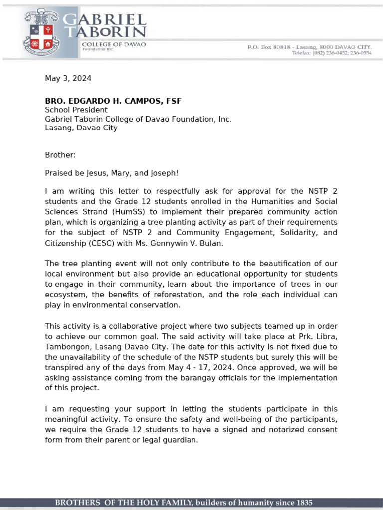 Letter For Tree Planting | PDF | Natural Environment