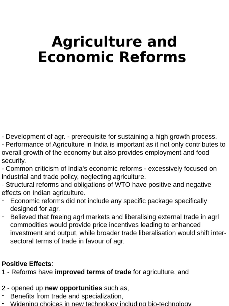 Agriculture and Economic Reforms | PDF