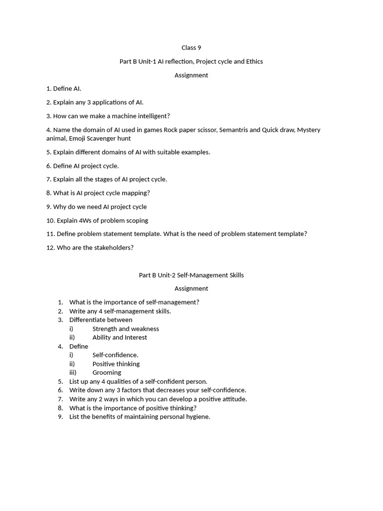 Class 9 Part B Unit-1 Part a Unit-2 Assignment | PDF Class 9 Part B Unit-1 Part a Unit-2 Assignment | PDF