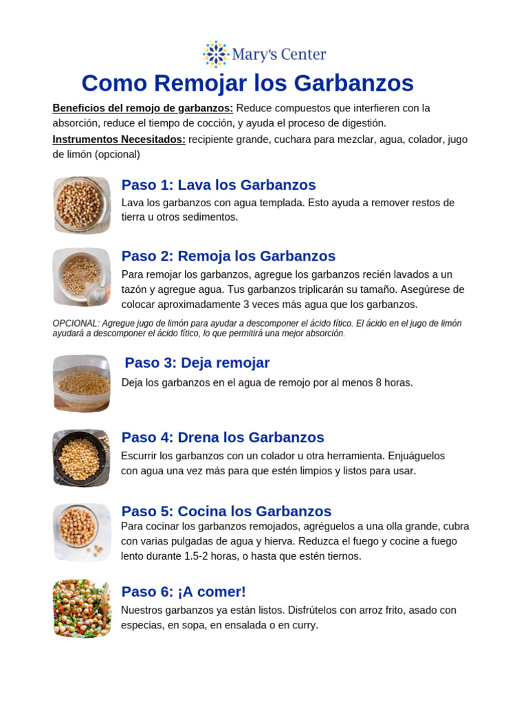 How To Soak Chickpeas SPANISH | PDF