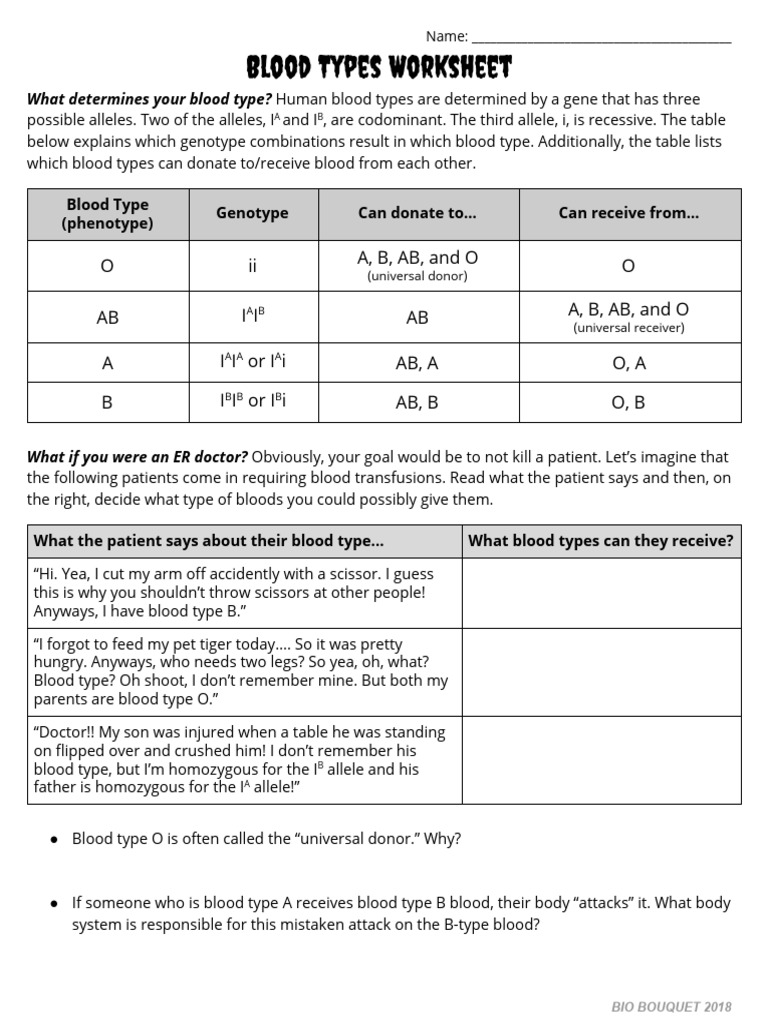 BloodTypesWorksheet 1 | PDF