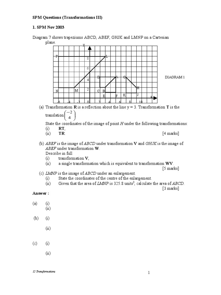SPM Questions Transformations III | PDF | Cartesian Coordinate System ...