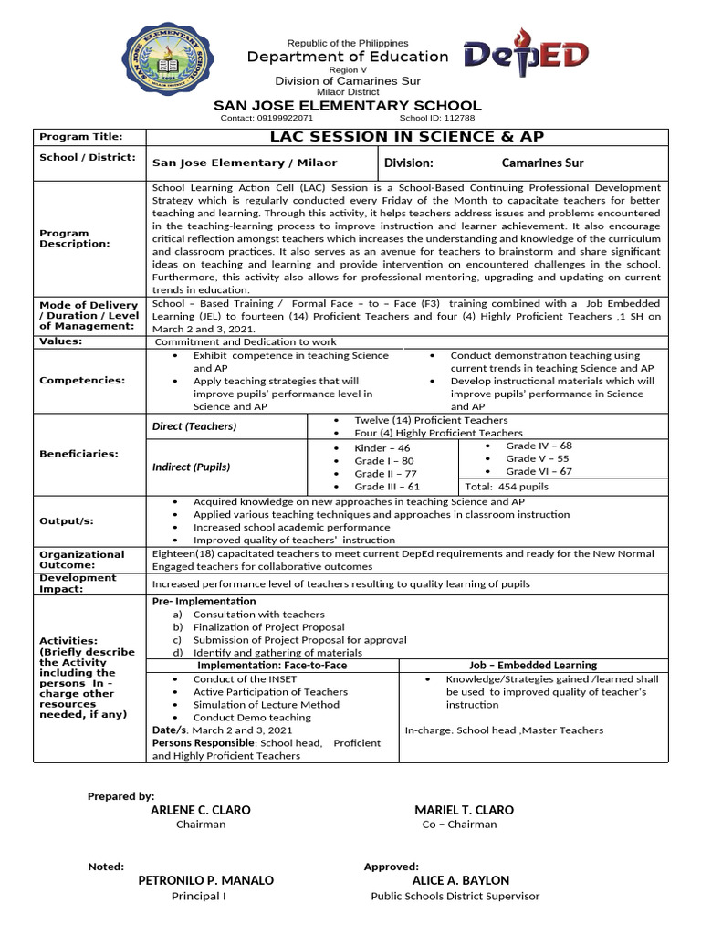 Lac-Proposal 2021 Sacience Esp Ap | PDF | Teachers | Learning