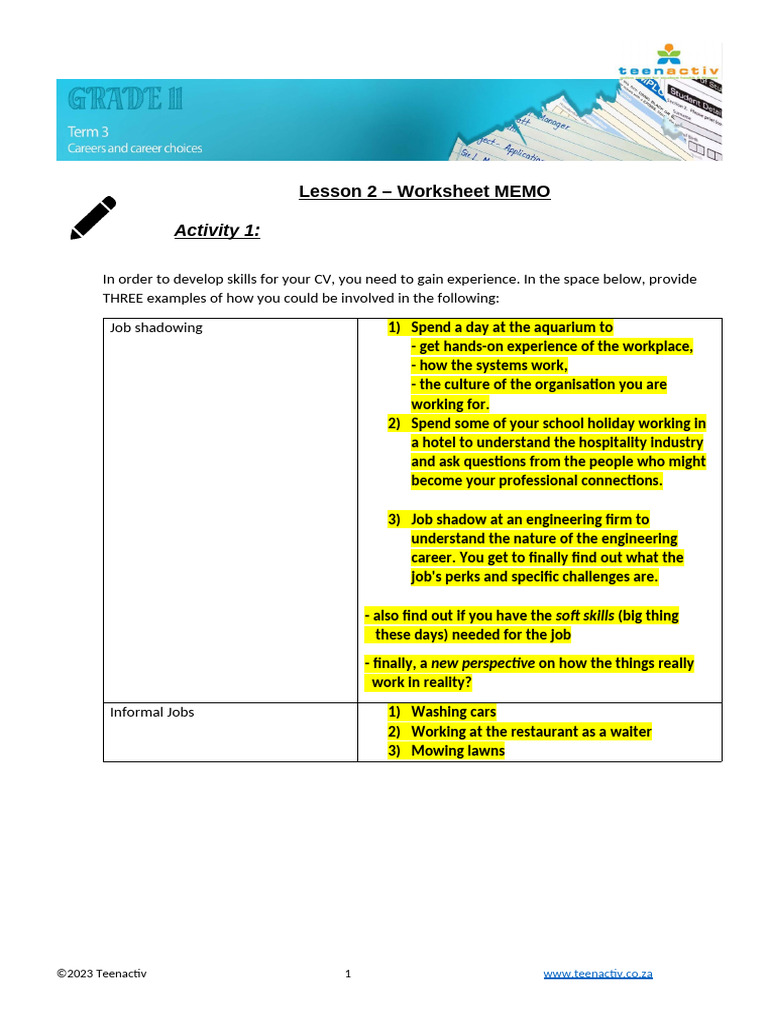 7 Lesson 2 - Worksheet MEMO - 2 | PDF | Human Communication | Cognition