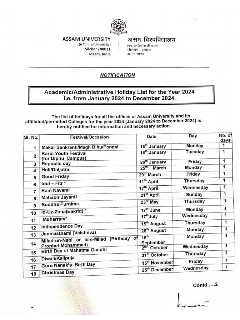 Holiday List 2024 | PDF