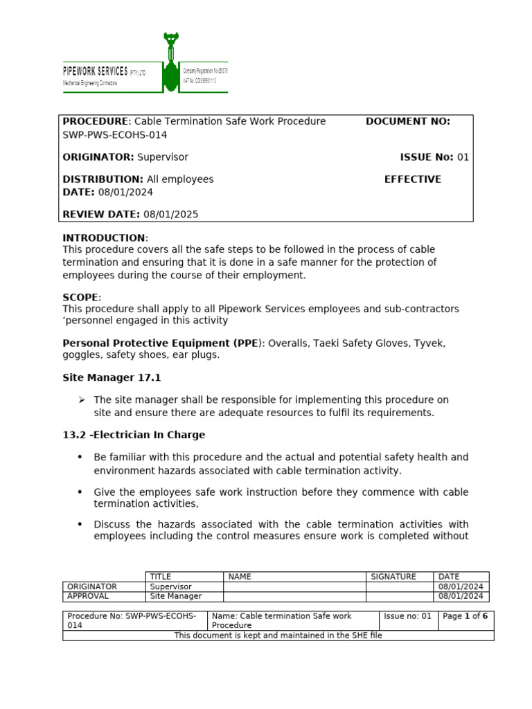 PWS Termination SWP | PDF