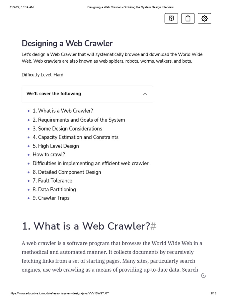 Designing A Web Crawler - Grokking The System Design Interview | PDF