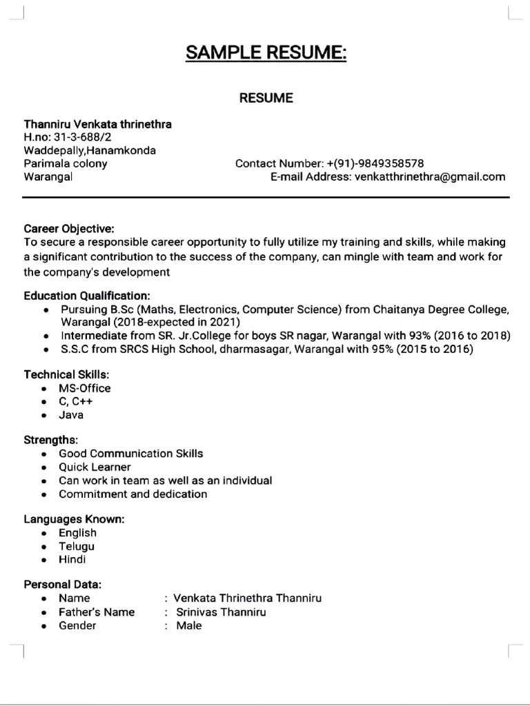 Thanniru Venkat Thrinethra-Profile | PDF