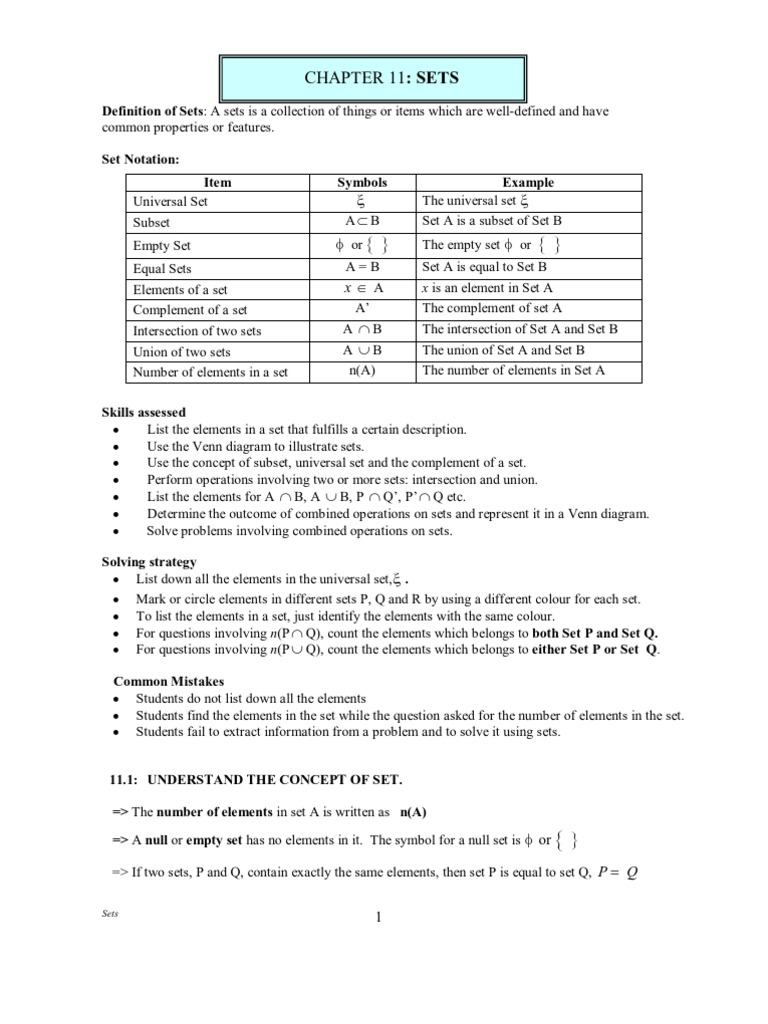 Nota Set | PDF | Intersection (Set Theory) | Set (Mathematics)